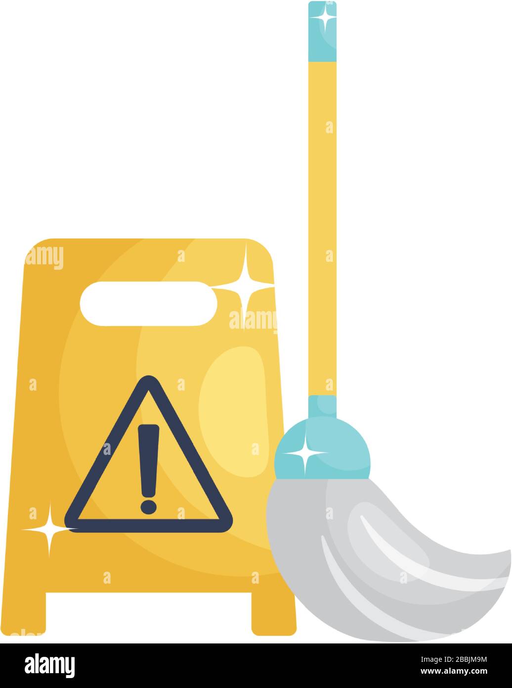 mop and warning floor sign icon over white background, flat style ...
