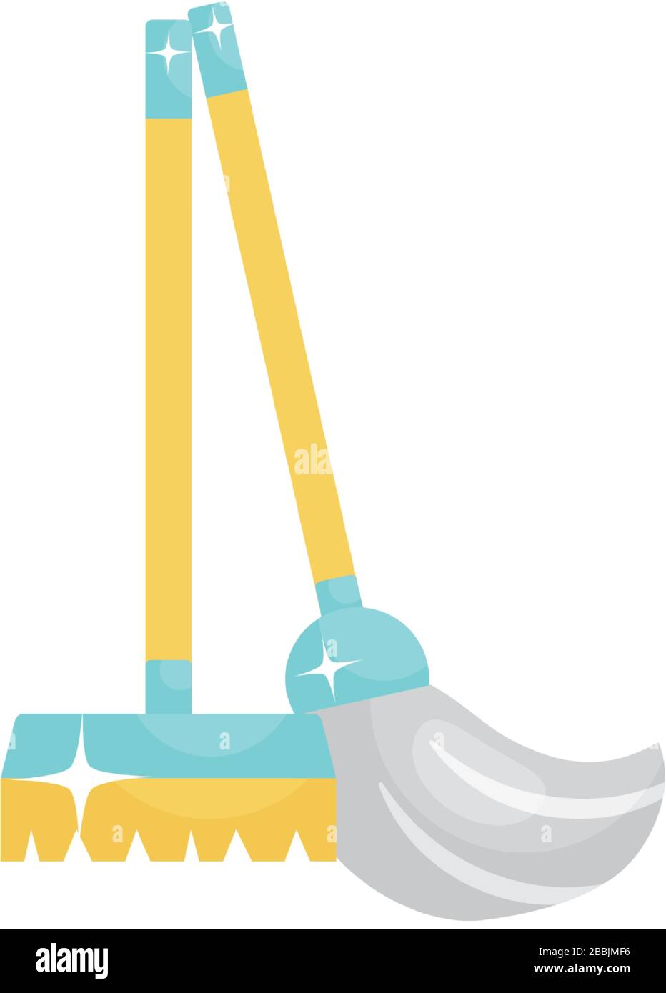broom and mop icon over white background, flat style, disinfection and ...