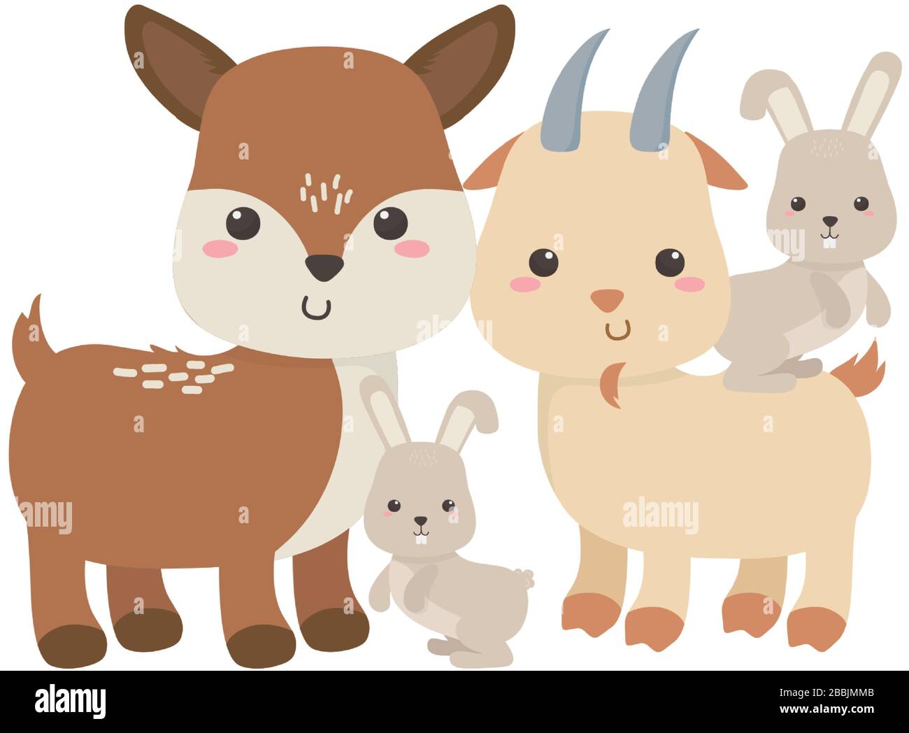 camping cute little bunnies goat and deer cartoon isolated icon design ...