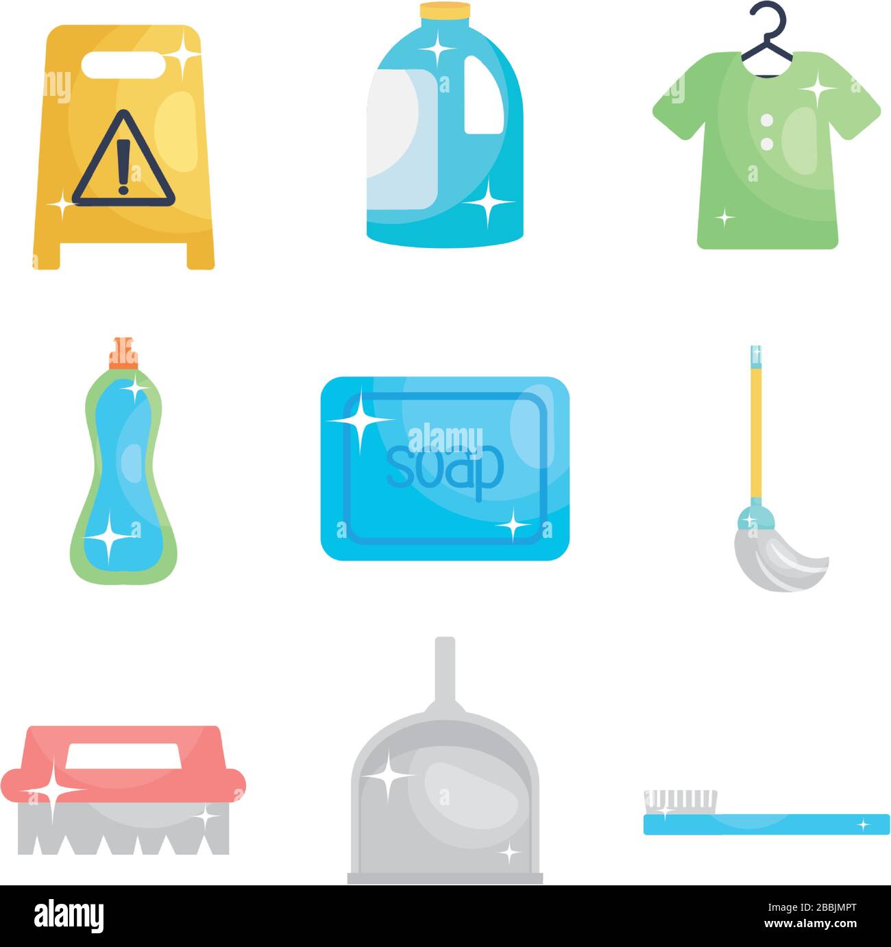 warning floor sign and cleaning tools icon set over white background ...