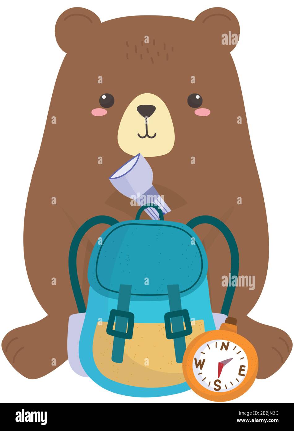 camping cute bear with compass backpack lantern cartoon vector ...