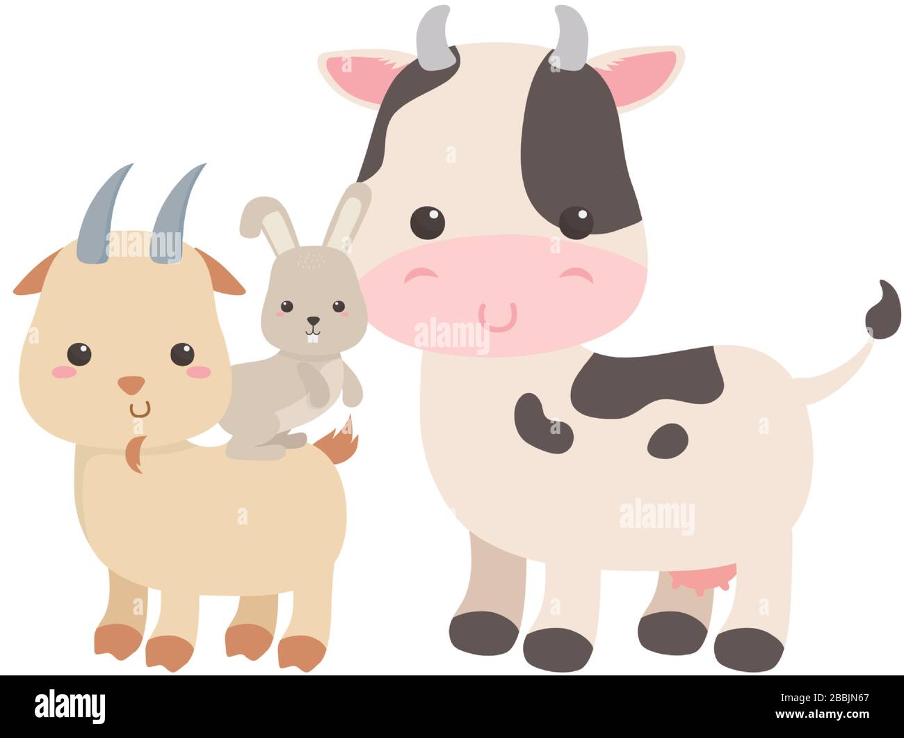 camping cute cow rabbit and goat nature cartoon vector illustration ...