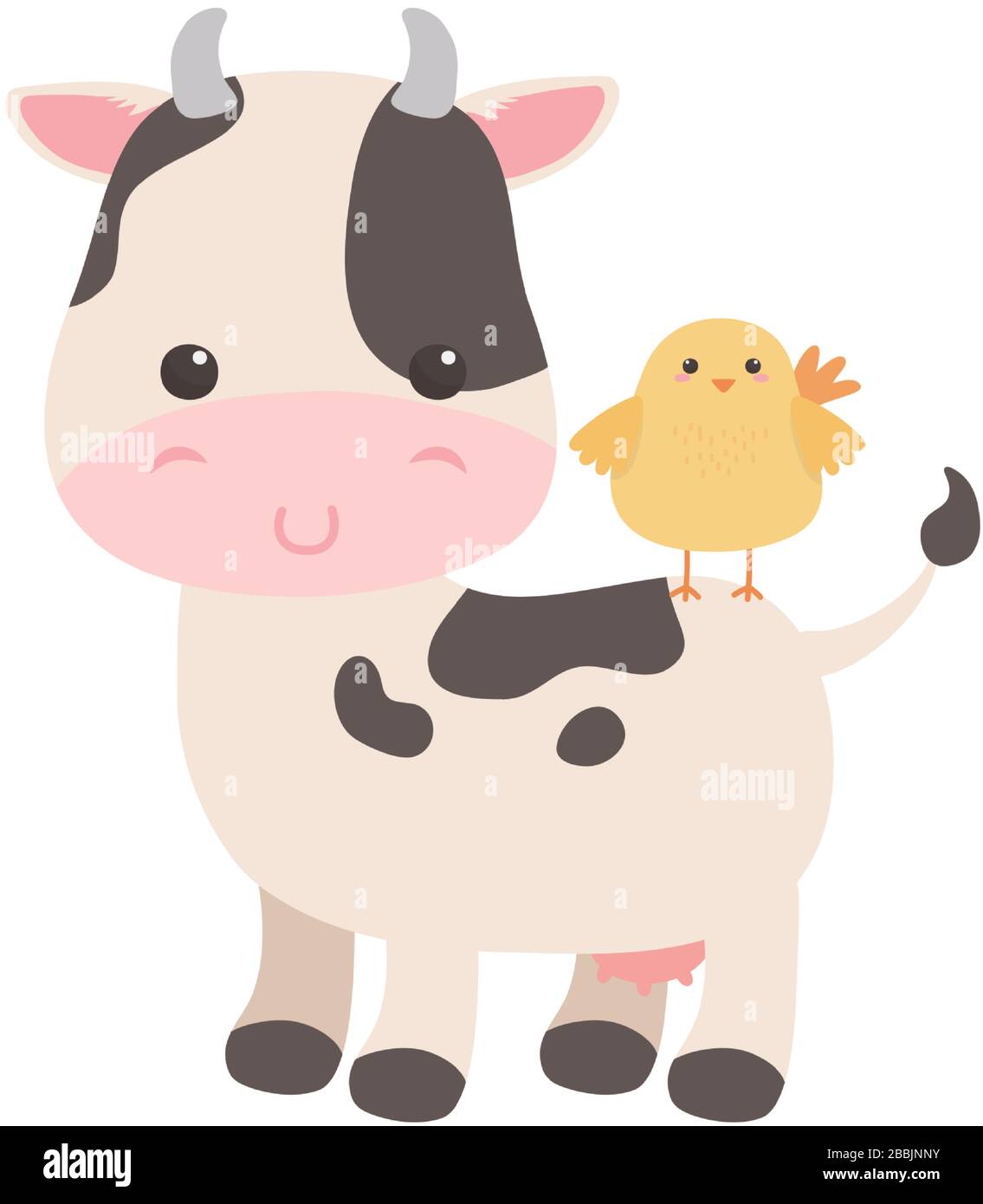 cute little chicken in cow animal cartoon isolated design vector ...