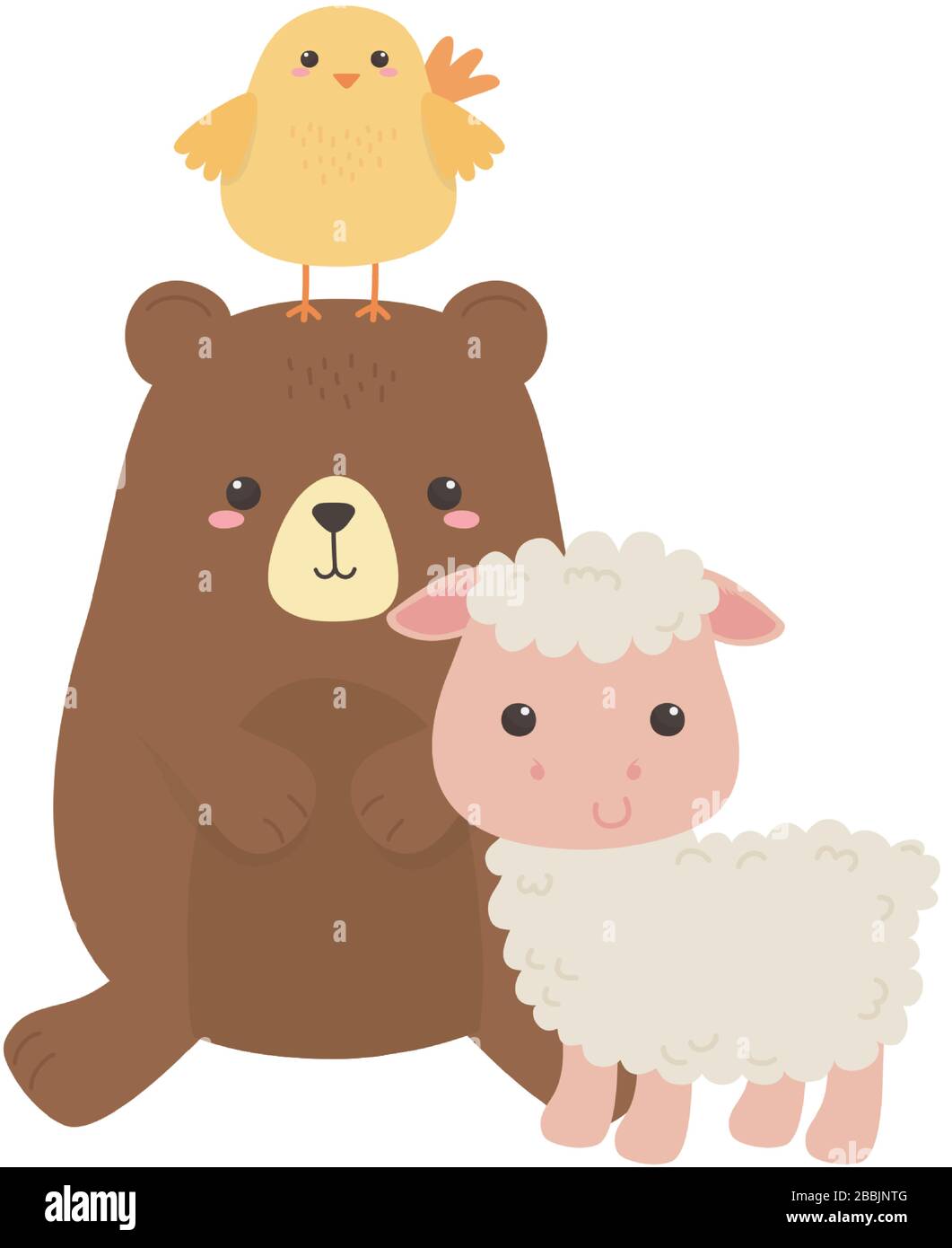 cute bear chicken sheep little animal cartoon isolated design vector ...
