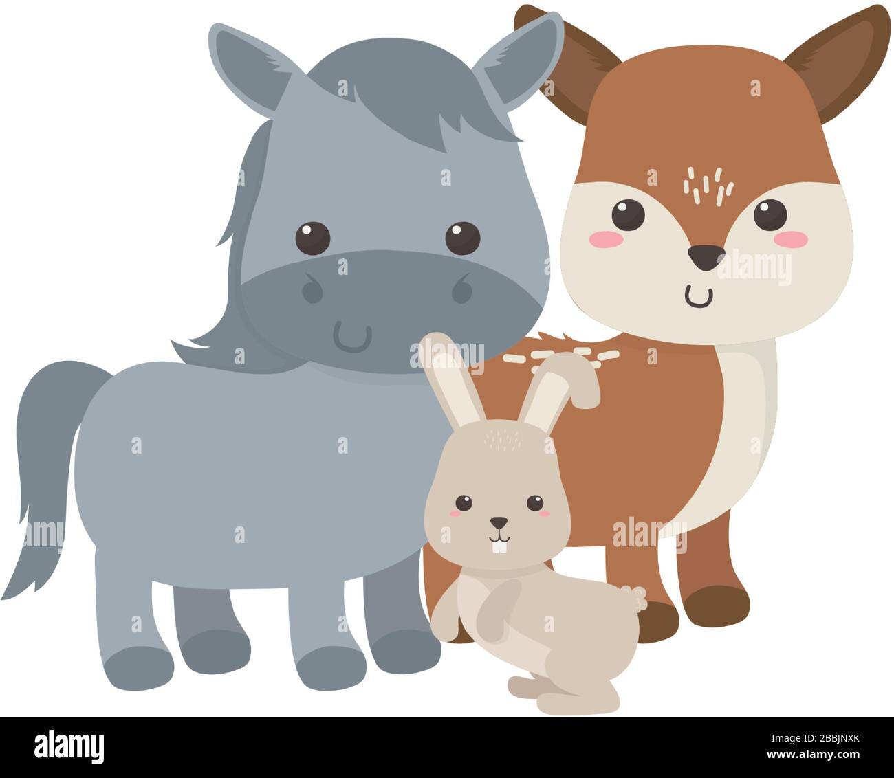 cute little horse deer and rabbit animal cartoon isolated design vector ...