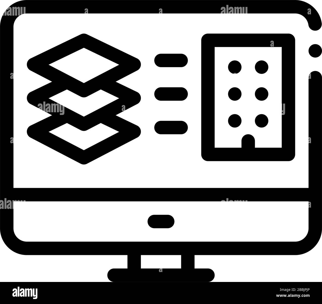 computer simulation of building icon vector outline illustration Stock ...