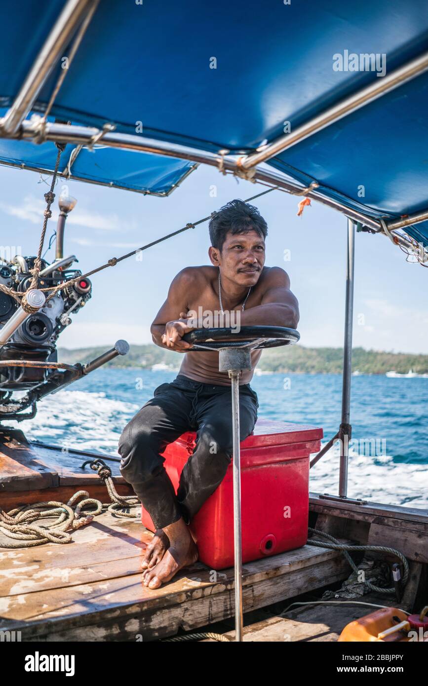 boat driver, Phi Phi island, Thailand, Asia Stock Photo - Alamy