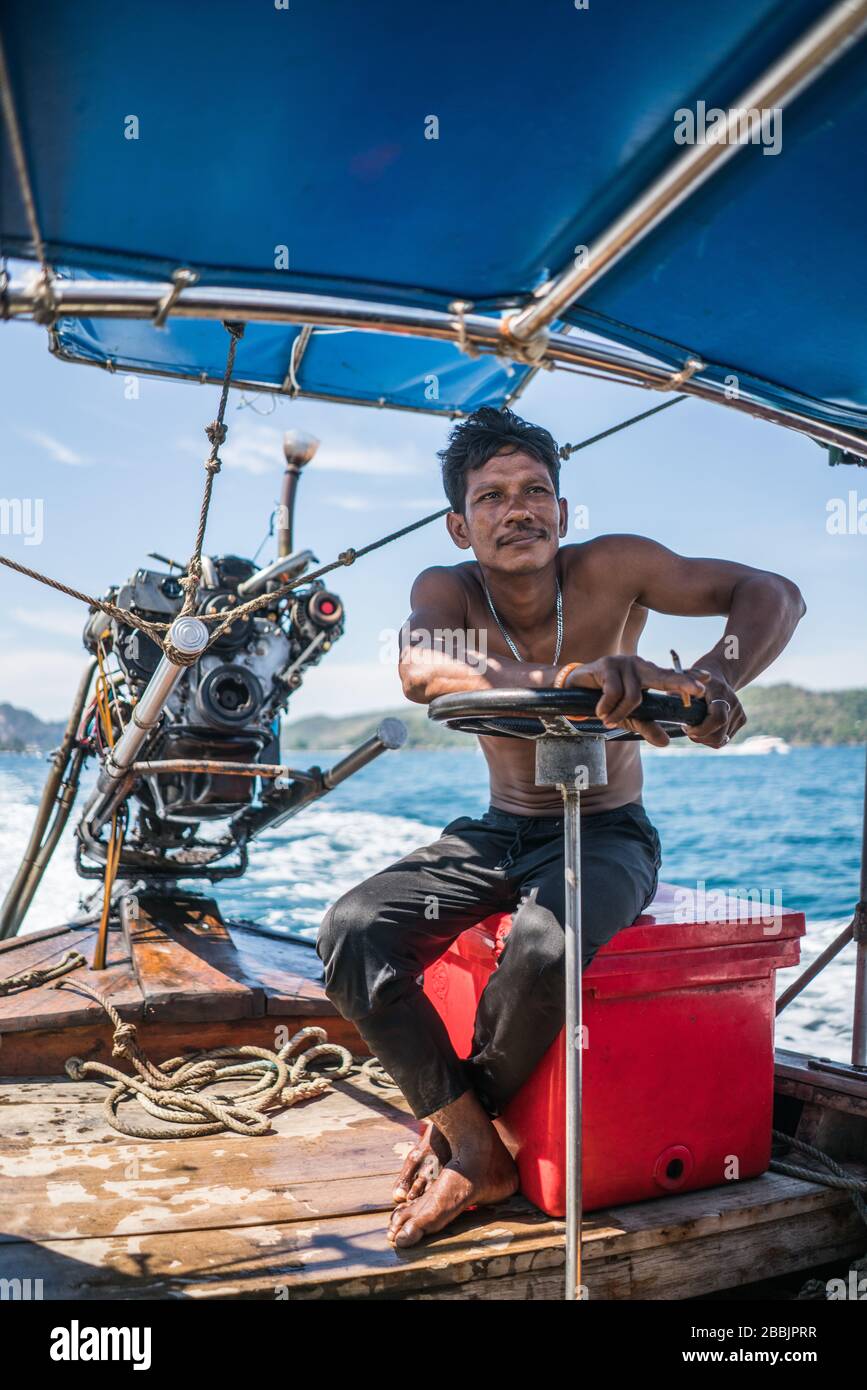 boat driver, Phi Phi island, Thailand, Asia Stock Photo - Alamy