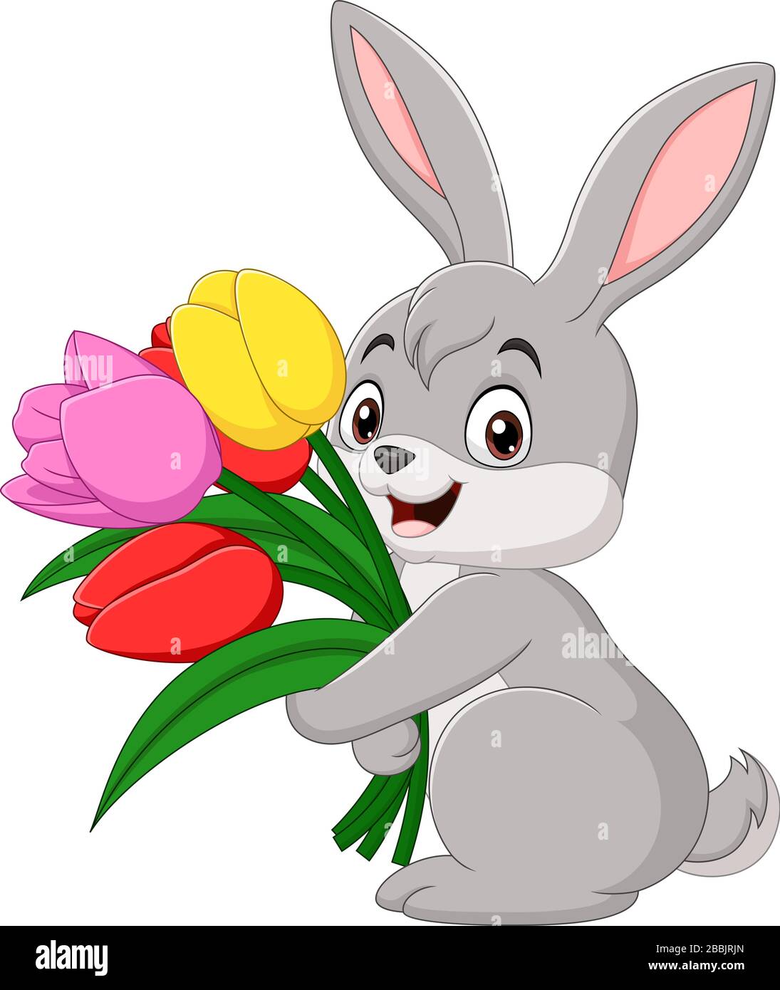 Cute baby rabbit holding a flowers Stock Vector Image & Art - Alamy