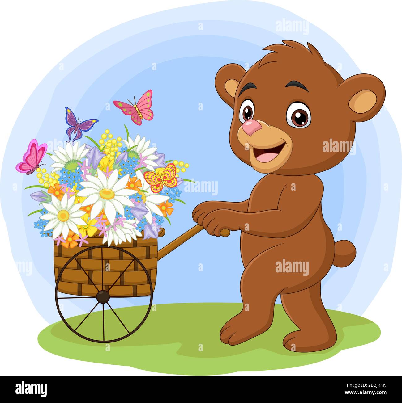 Cartoon bear pushing cart full of flowers Stock Vector Image & Art - Alamy