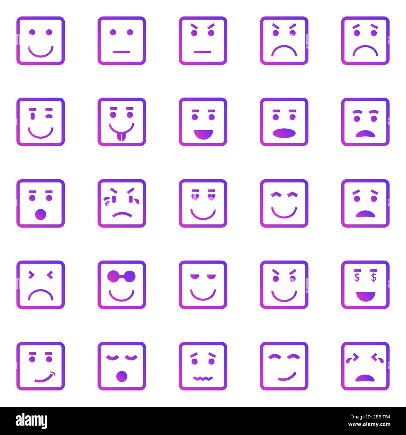 Square face gradient icons on white background, stock vector Stock ...