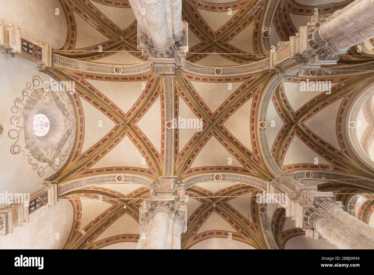 Beautiful Italian church Looking up at painted and decorated curves and ...
