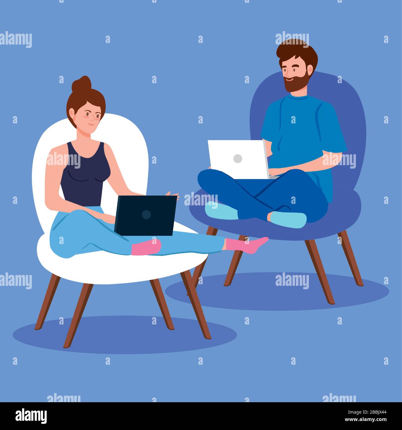 couple working in telecommuting sitting in chairs Stock Vector Image ...