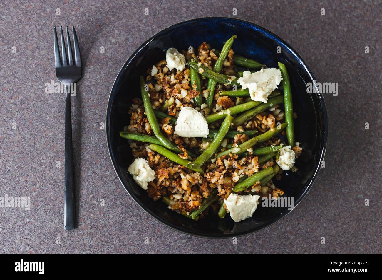 healthy plant-based food recipes concept, crumbed hash brown with green ...