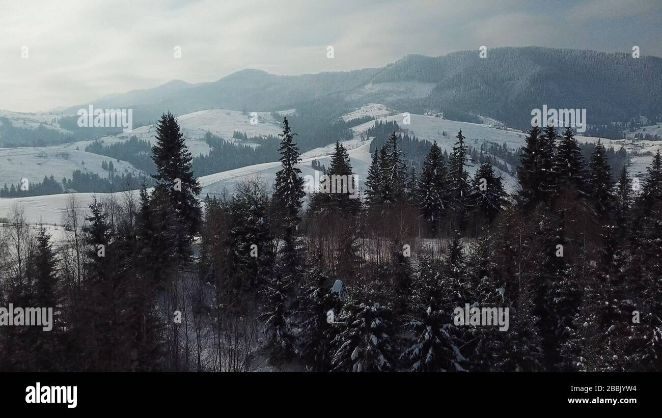 Aerial fly over frozen snowy hi-res stock photography and images - Alamy