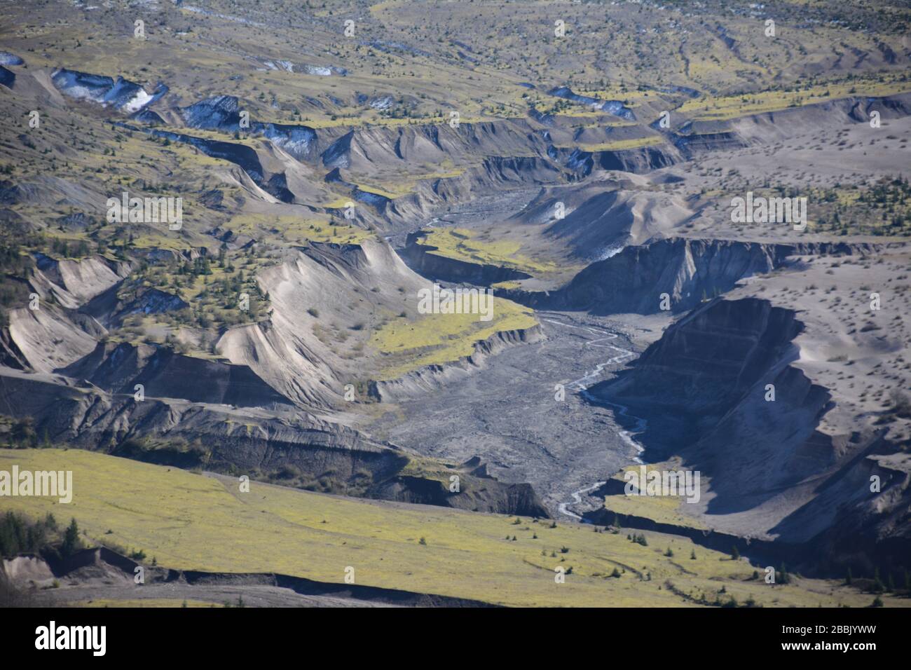 An aerial view of the Toutle River valley coming off Mt St Helens, seen ...