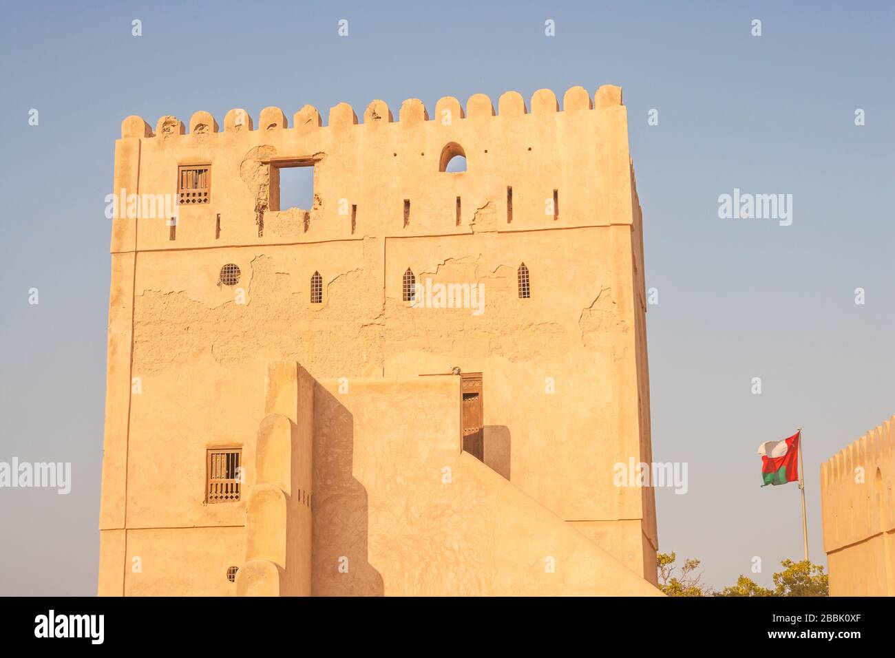 A tower at the castle in the market town of As Suwayq, in the Sultanate ...