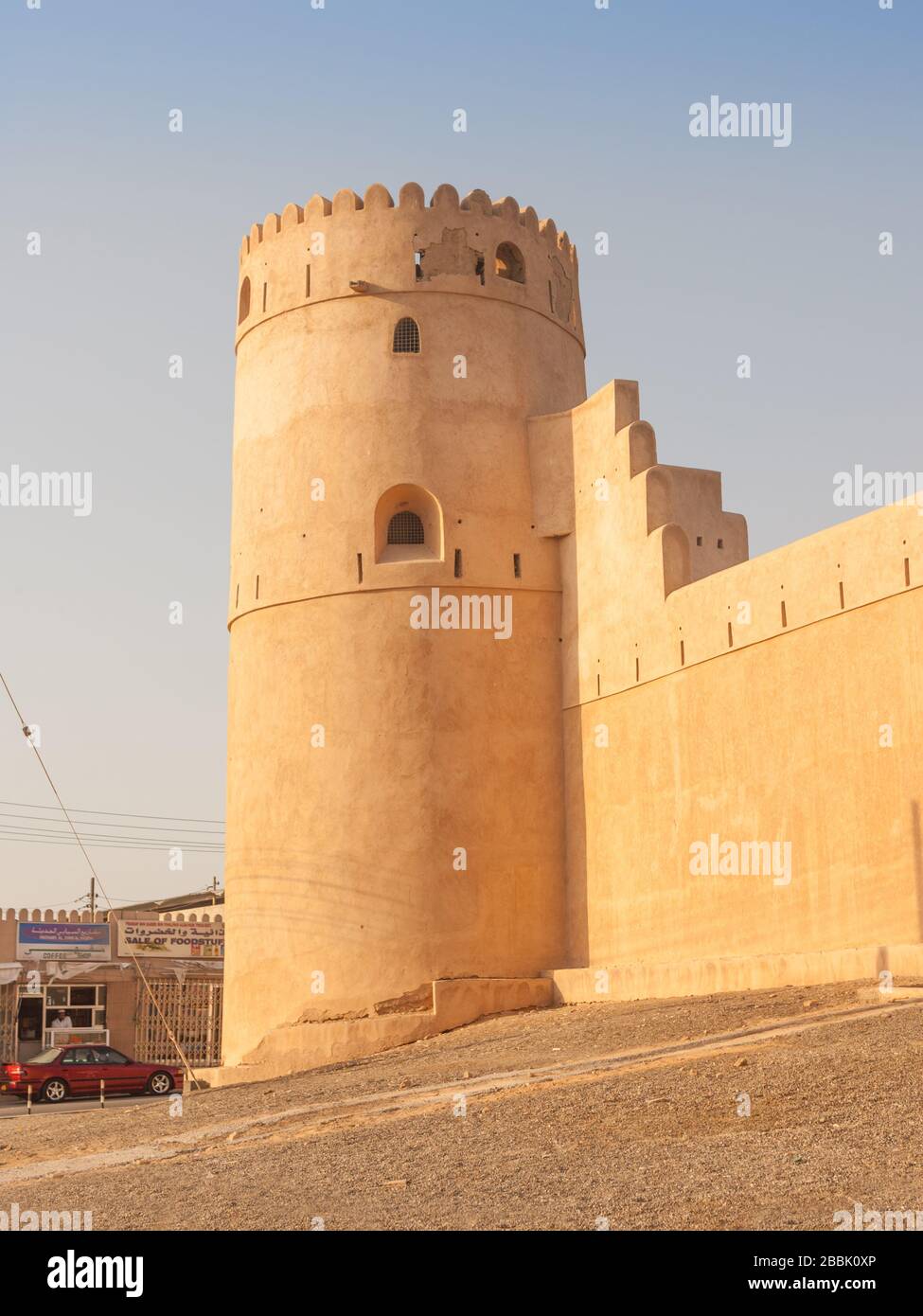 A tower at the castle in the market town of As Suwayq, in the Sultanate ...