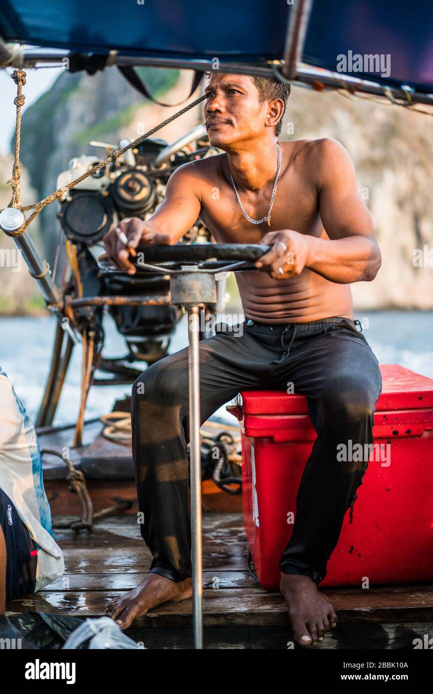 boat driver, Phi Phi island, Thailand, Asia Stock Photo - Alamy