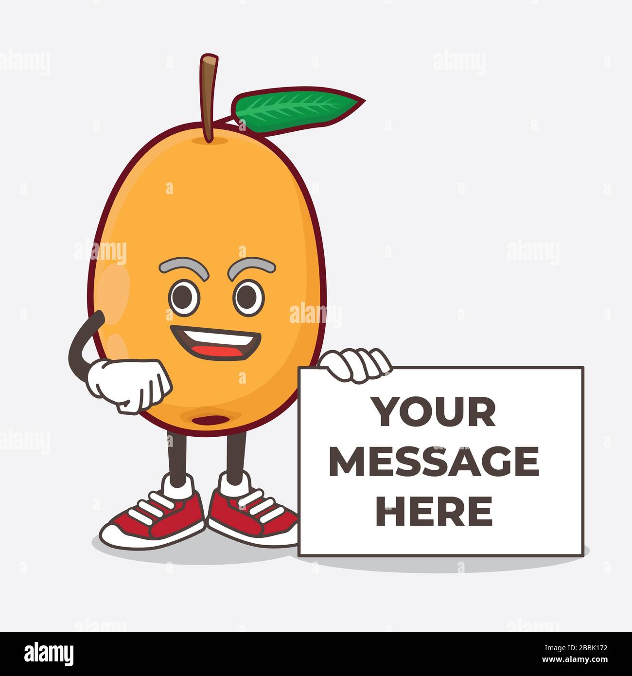 An illustration of Loquat Fruit cartoon mascot character holding a ...