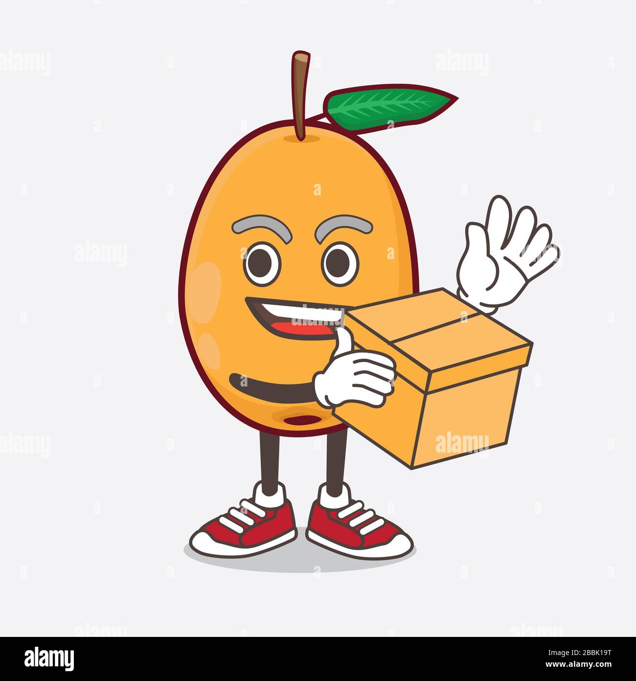An illustration of Loquat Fruit cartoon mascot character holding a box ...
