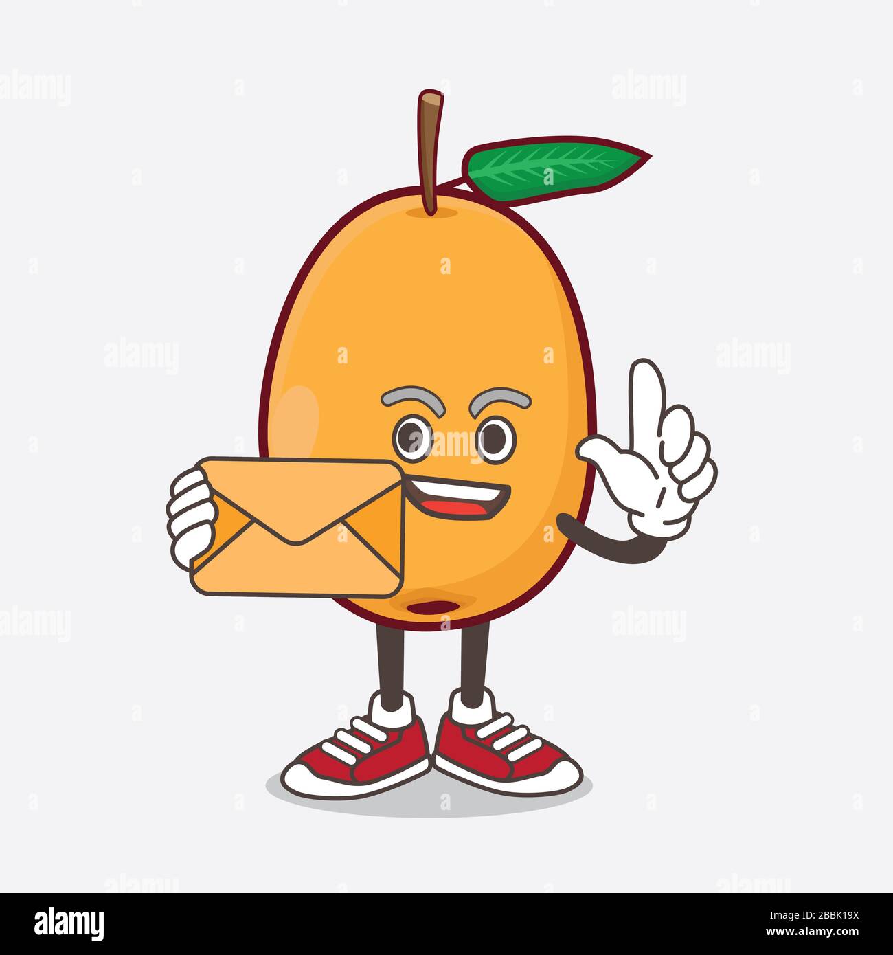 An illustration of Loquat Fruit cartoon mascot character holding an ...
