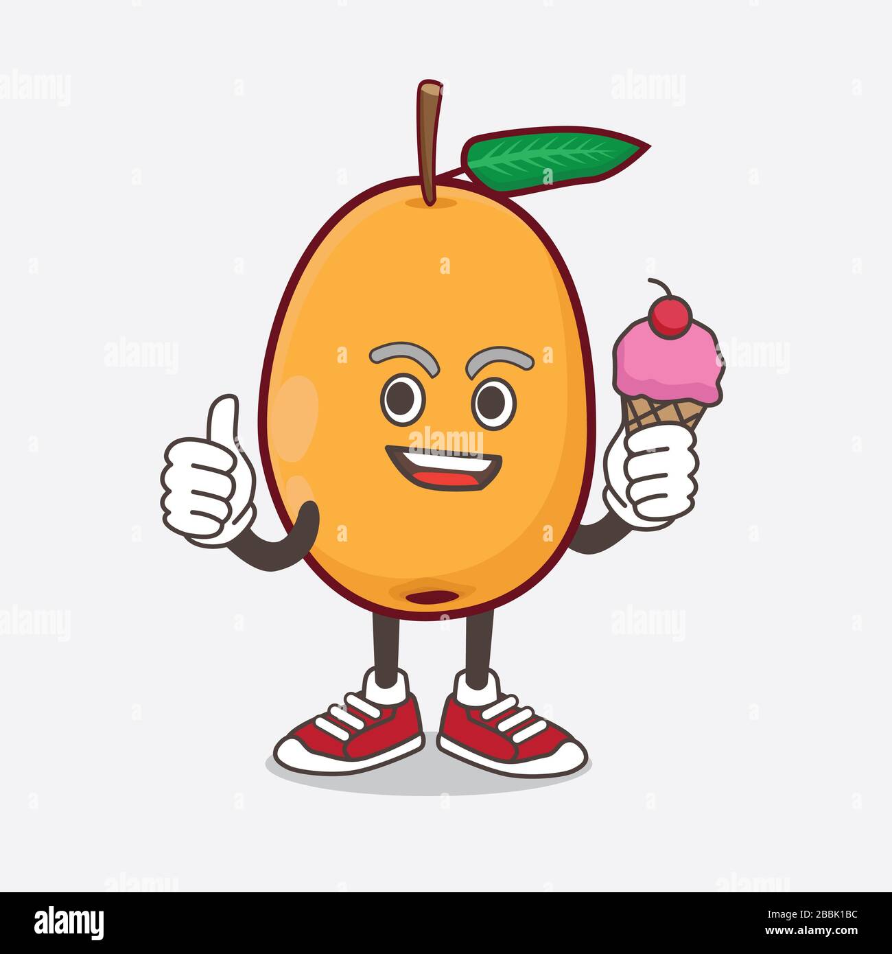 An illustration of Loquat Fruit cartoon mascot character eating an ice ...