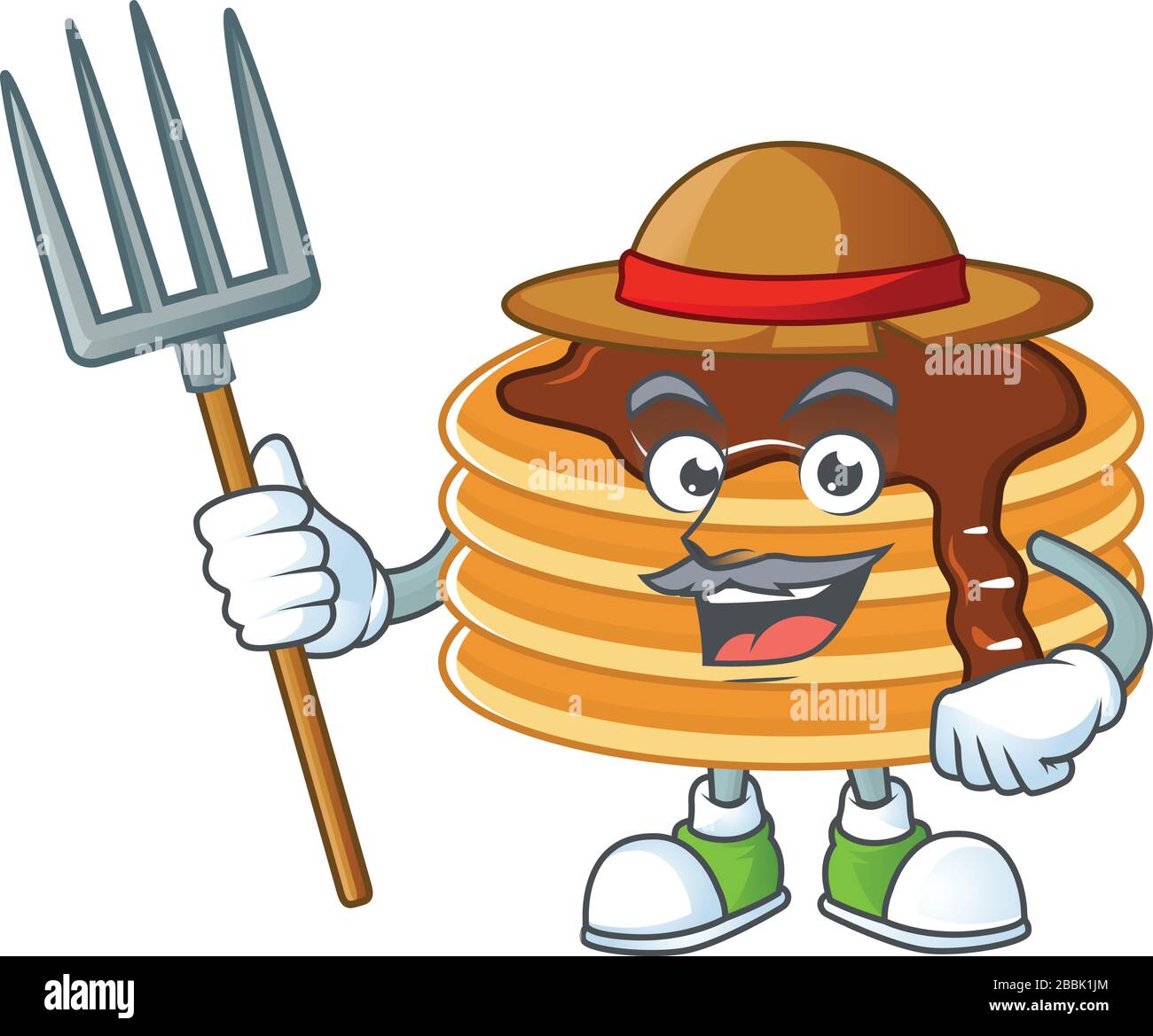 Mascot design style of Farmer chocolate cream pancake with hat and ...