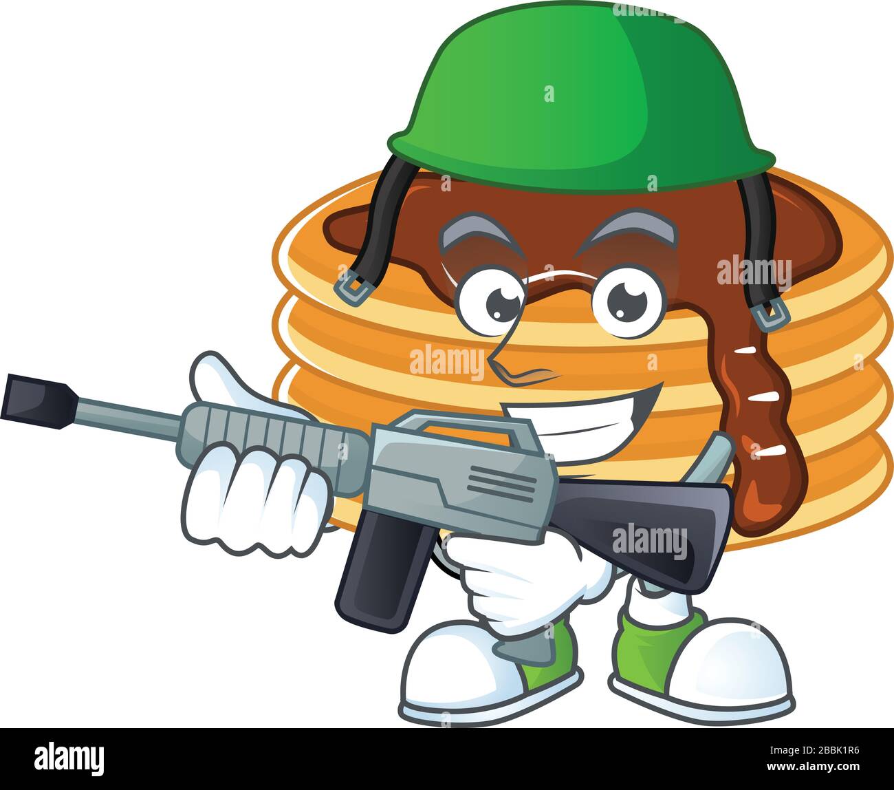 An elegant chocolate cream pancake Army mascot design style using ...