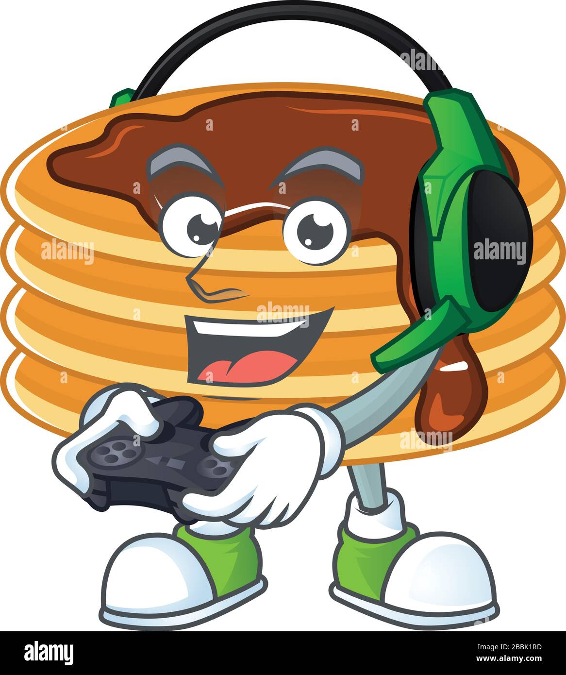 A cartoon design of chocolate cream pancake talented gamer play with ...