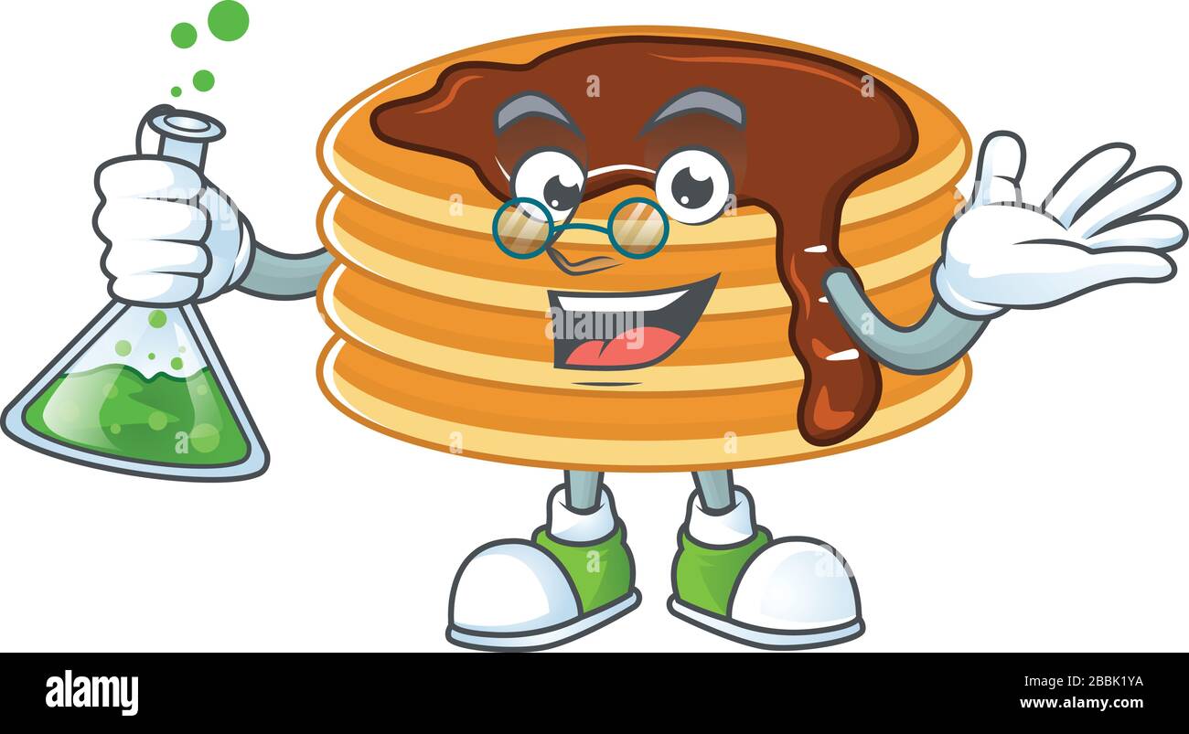 Chocolate cream pancake genius Professor Cartoon character holding ...