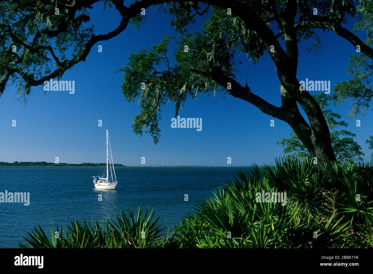 Boat anchored off Sea Camp dock, Cumberland Island National Seashore ...