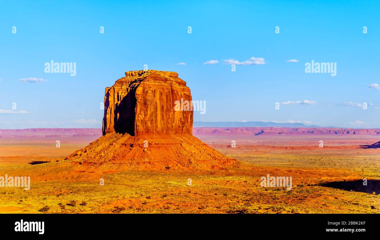 The sandstone formations of Merrick Butte in the desert landscape of ...