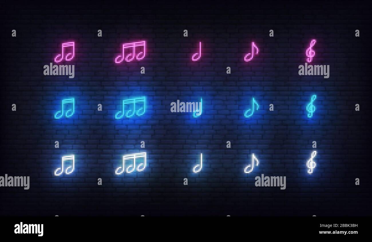 Colorful Neon Music Notes