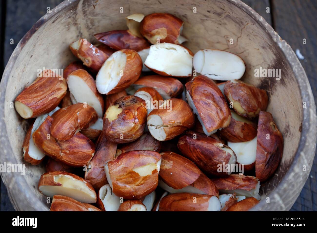 Close up boiled jackfruit seed in bamboo basket from Vietnamese ...