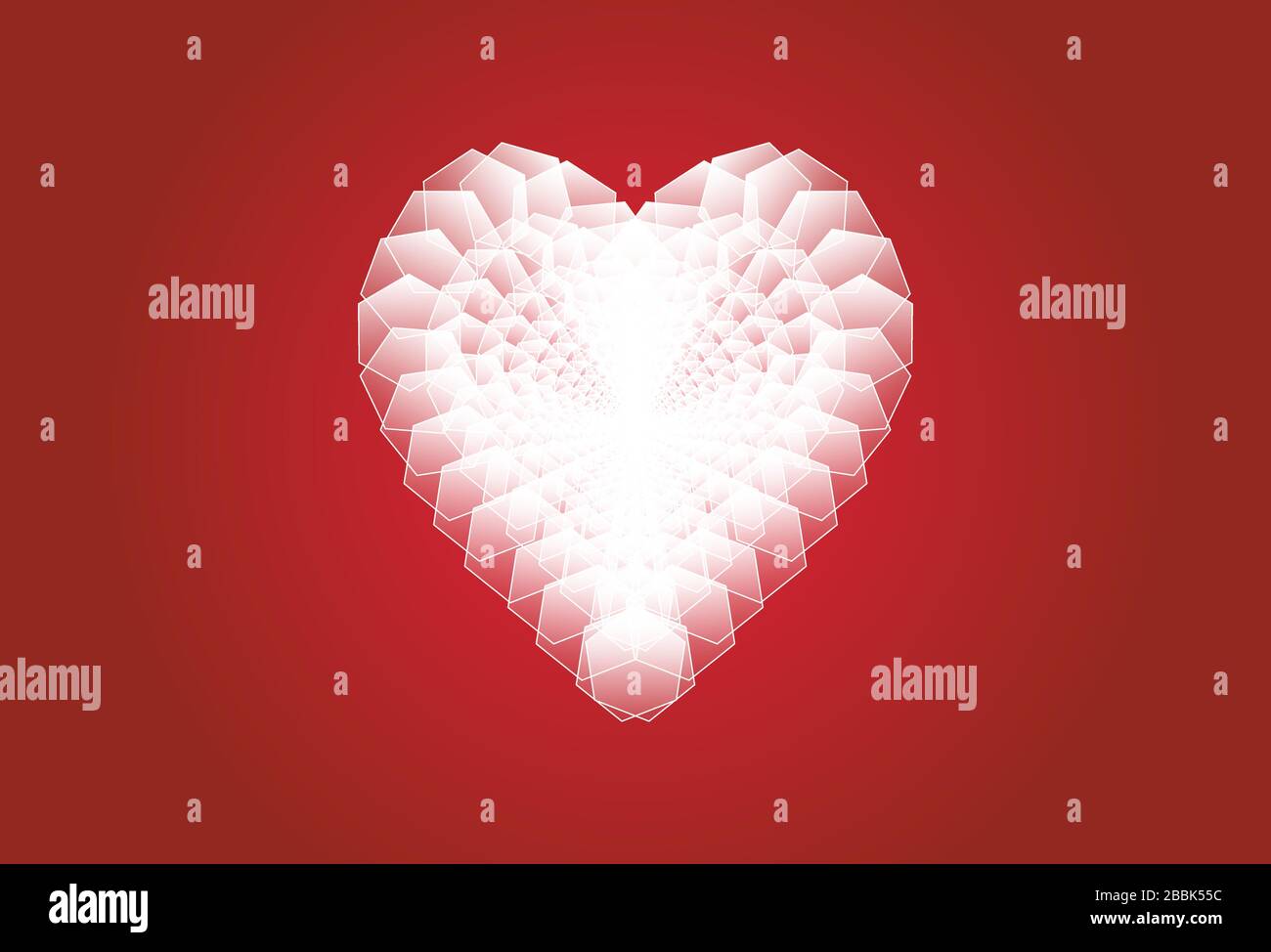 Digital white Pixel art Heart shape on red background. Beautiful ...