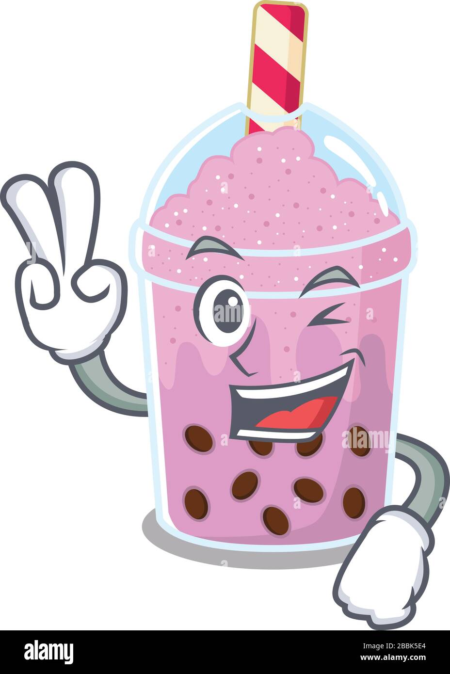 Happy taro bubble tea cartoon design concept with two fingers Stock ...