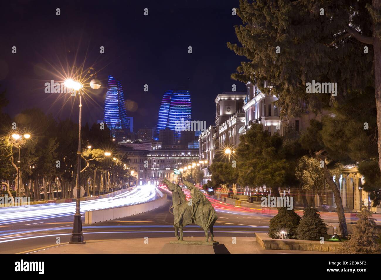 Panoramic view of Baku. Night routes in Baku. Bright Baku nights Stock ...