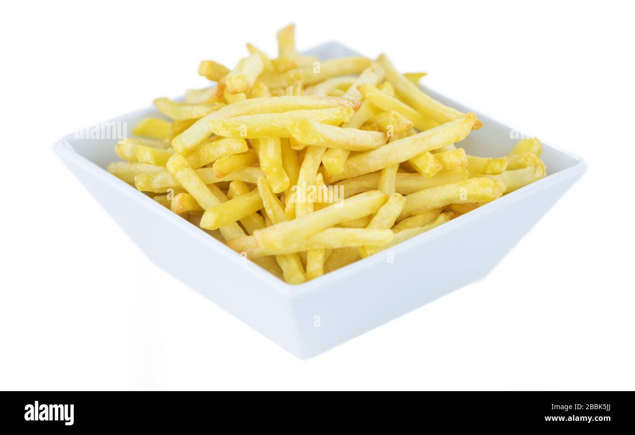 Homemade crispy French Fries isolated on white background (close-up ...