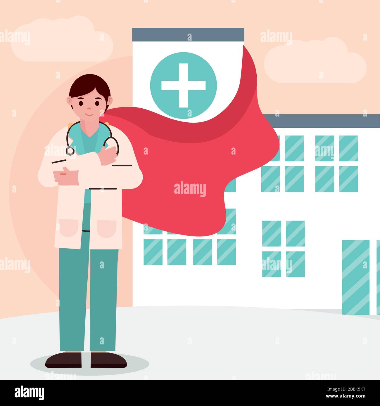 doctor hero, professional physician with cape in hospital cartoon ...