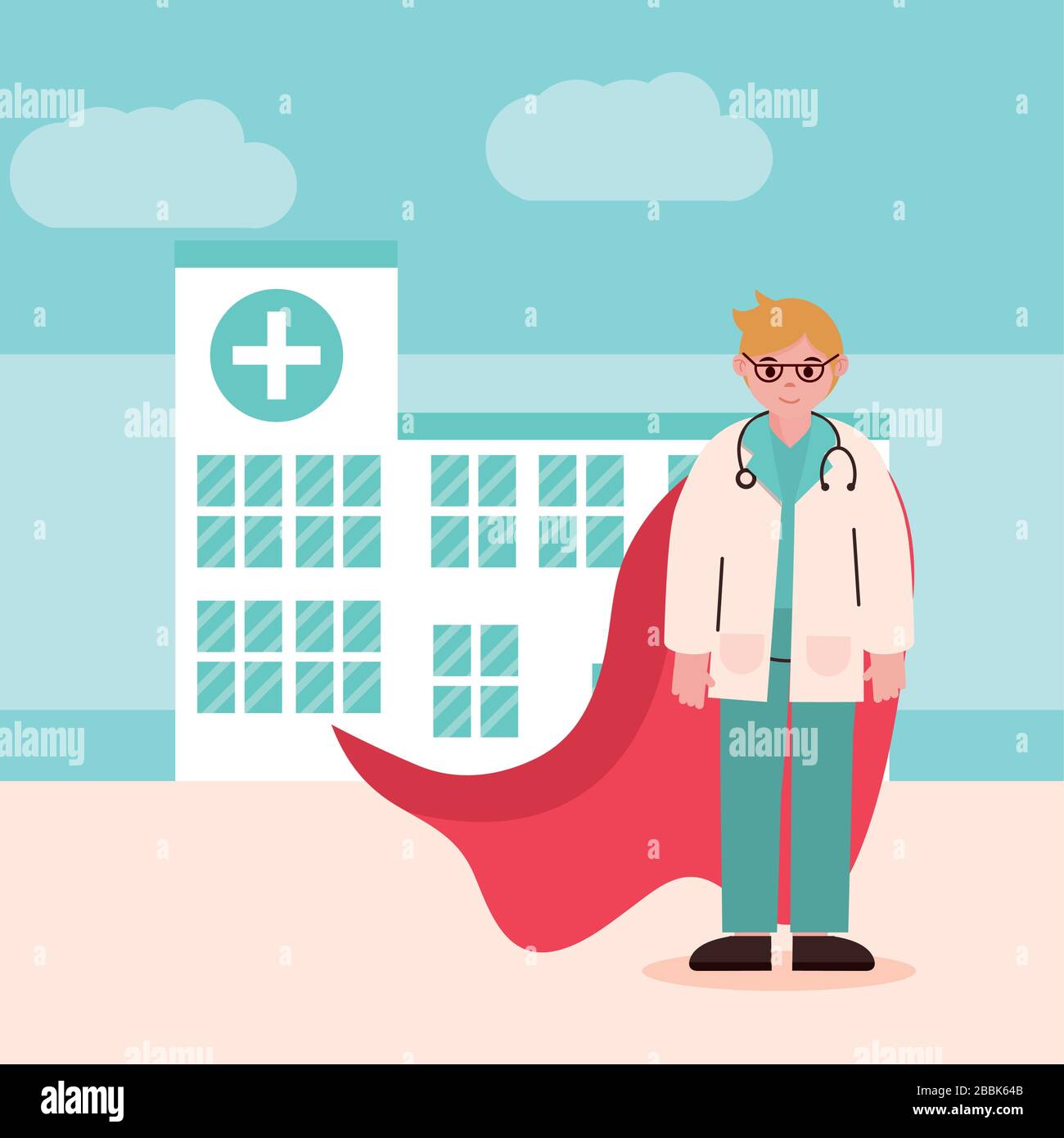 doctor hero, physician professional with glasses stethoscope and red ...