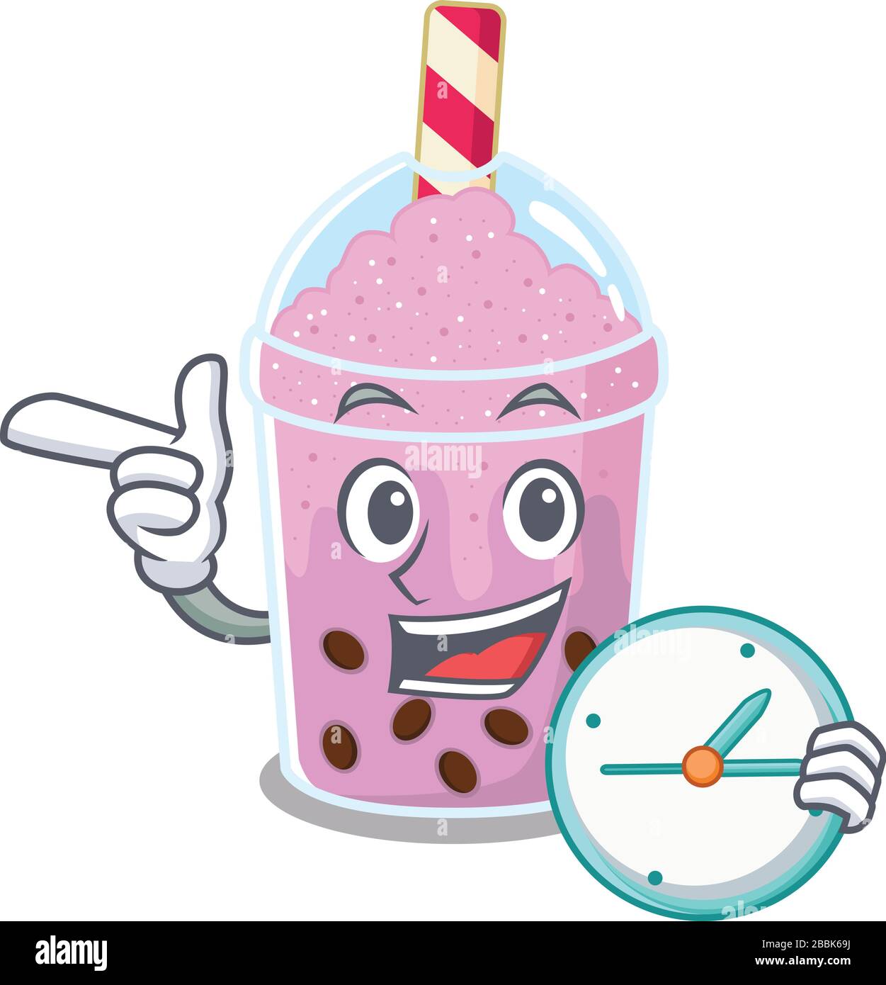 Taro bubble tea mascot design concept smiling with clock Stock Vector ...