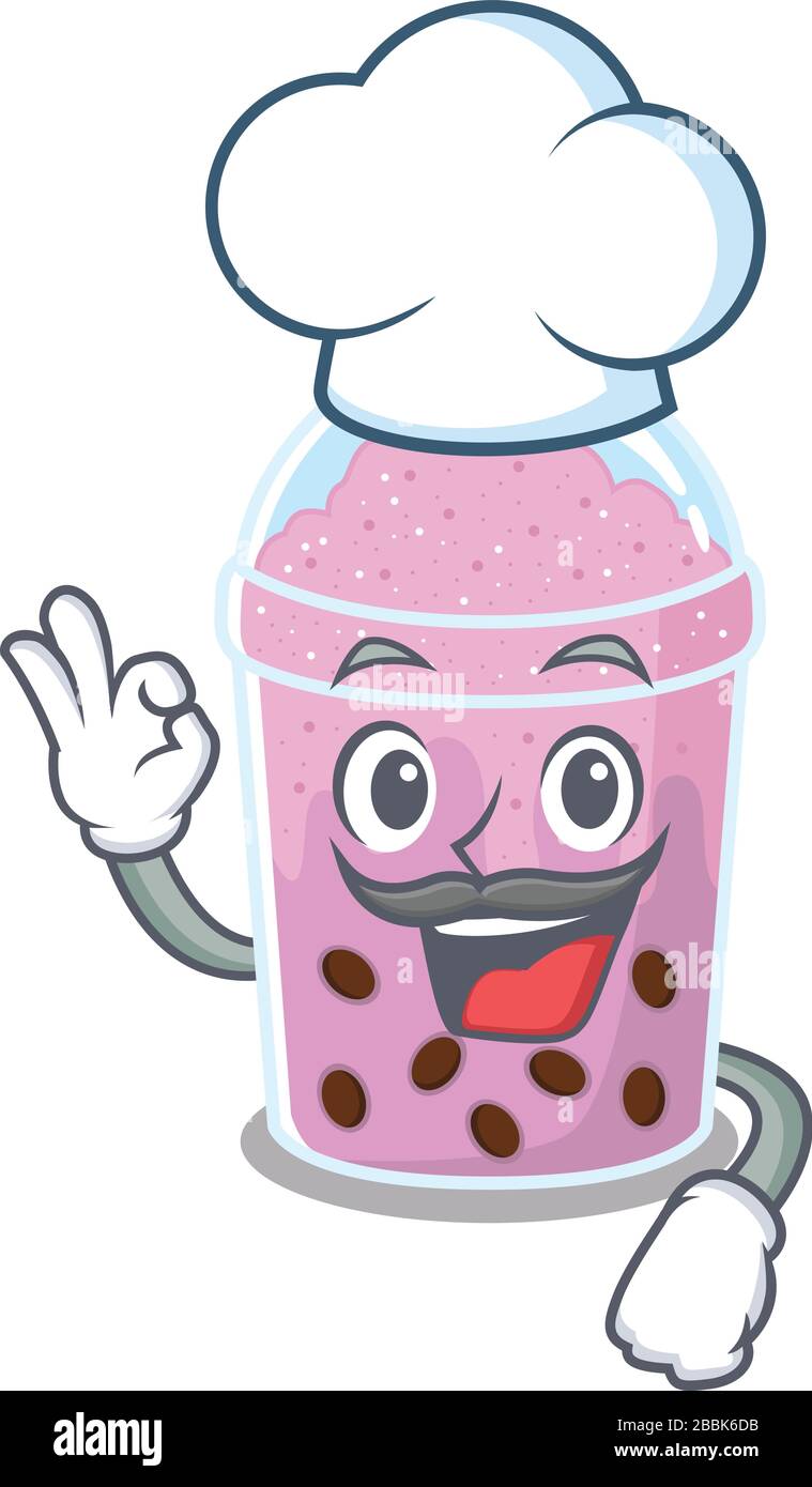 Taro bubble tea chef cartoon design style wearing white hat Stock ...