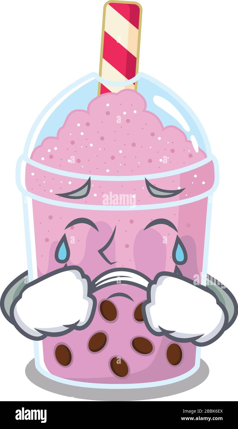 Cartoon character design of taro bubble tea with a crying face Stock ...
