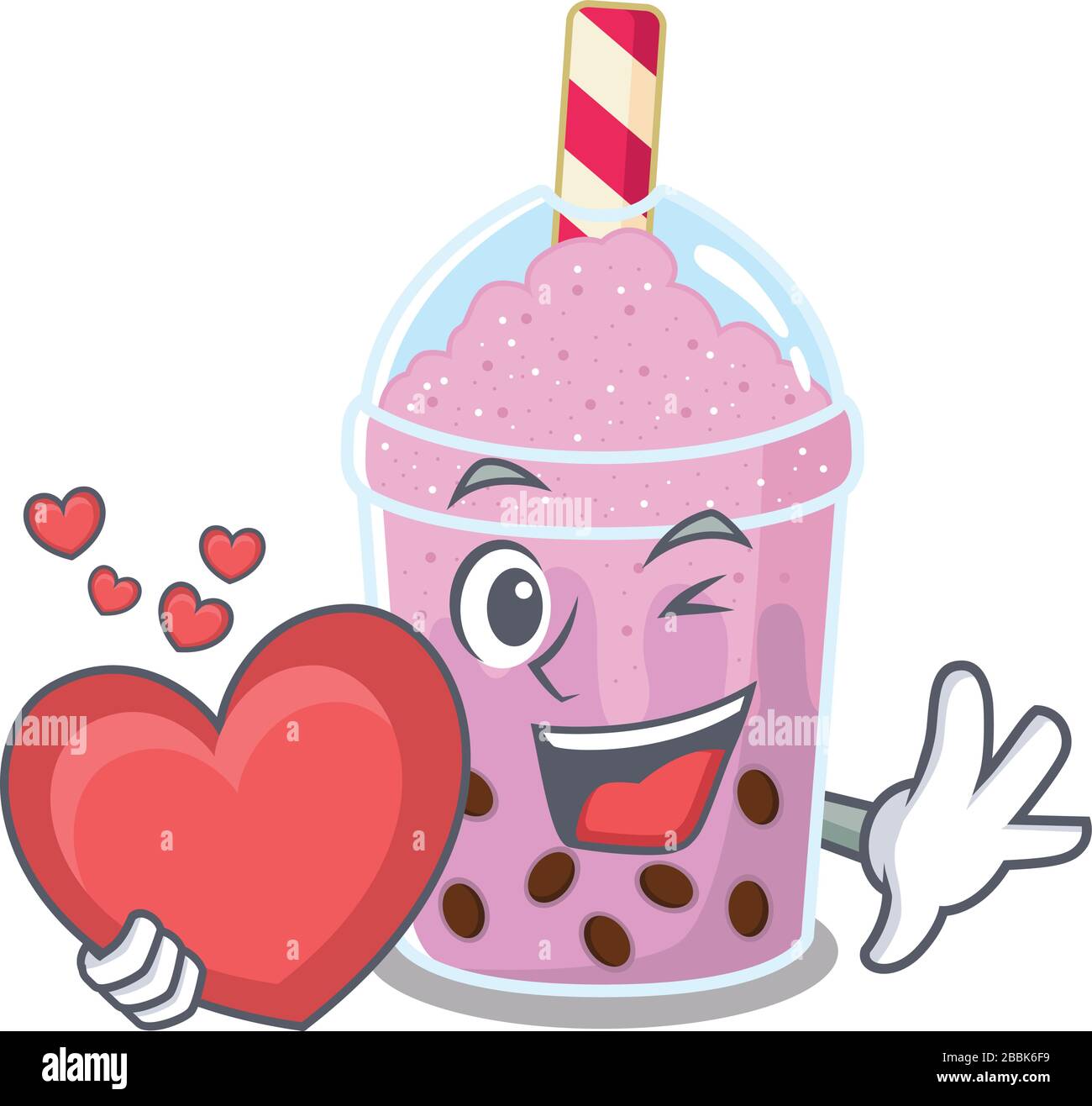 A sweet taro bubble tea cartoon character style with a heart Stock ...