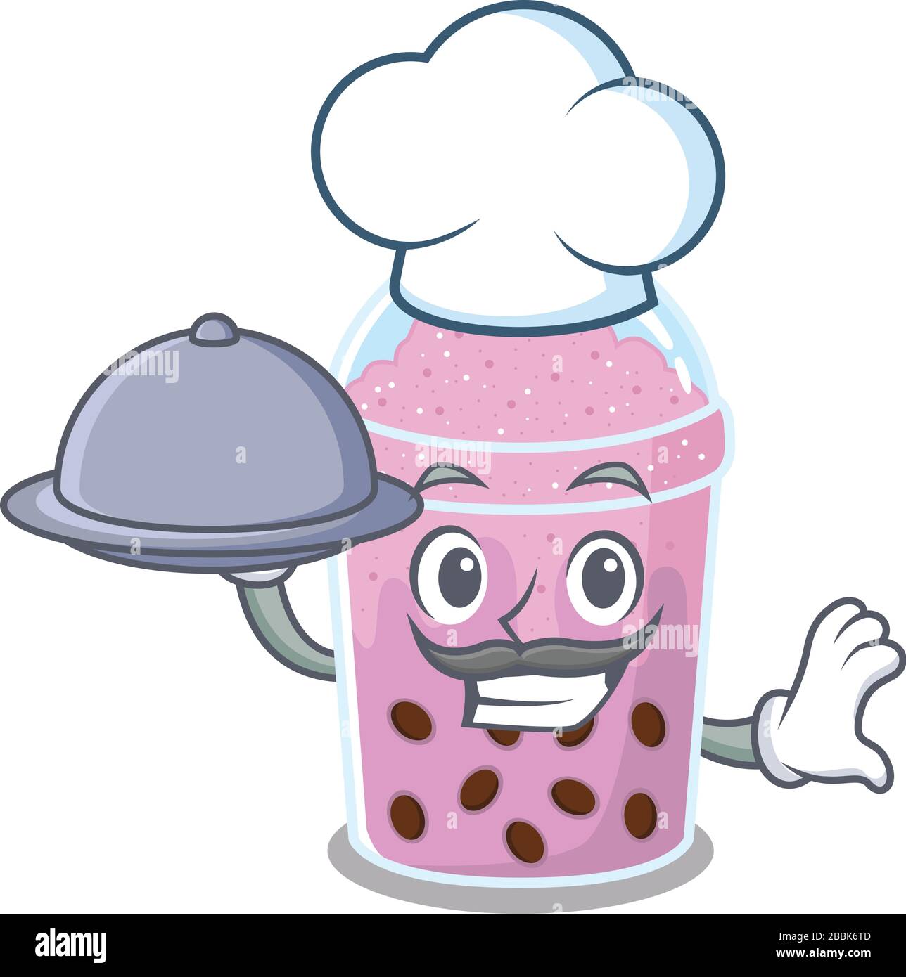 Taro bubble tea chef cartoon character serving food on tray Stock ...
