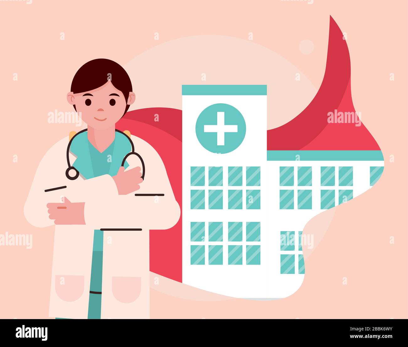 doctor hero, physician with uniform and cape in hospital vector ...