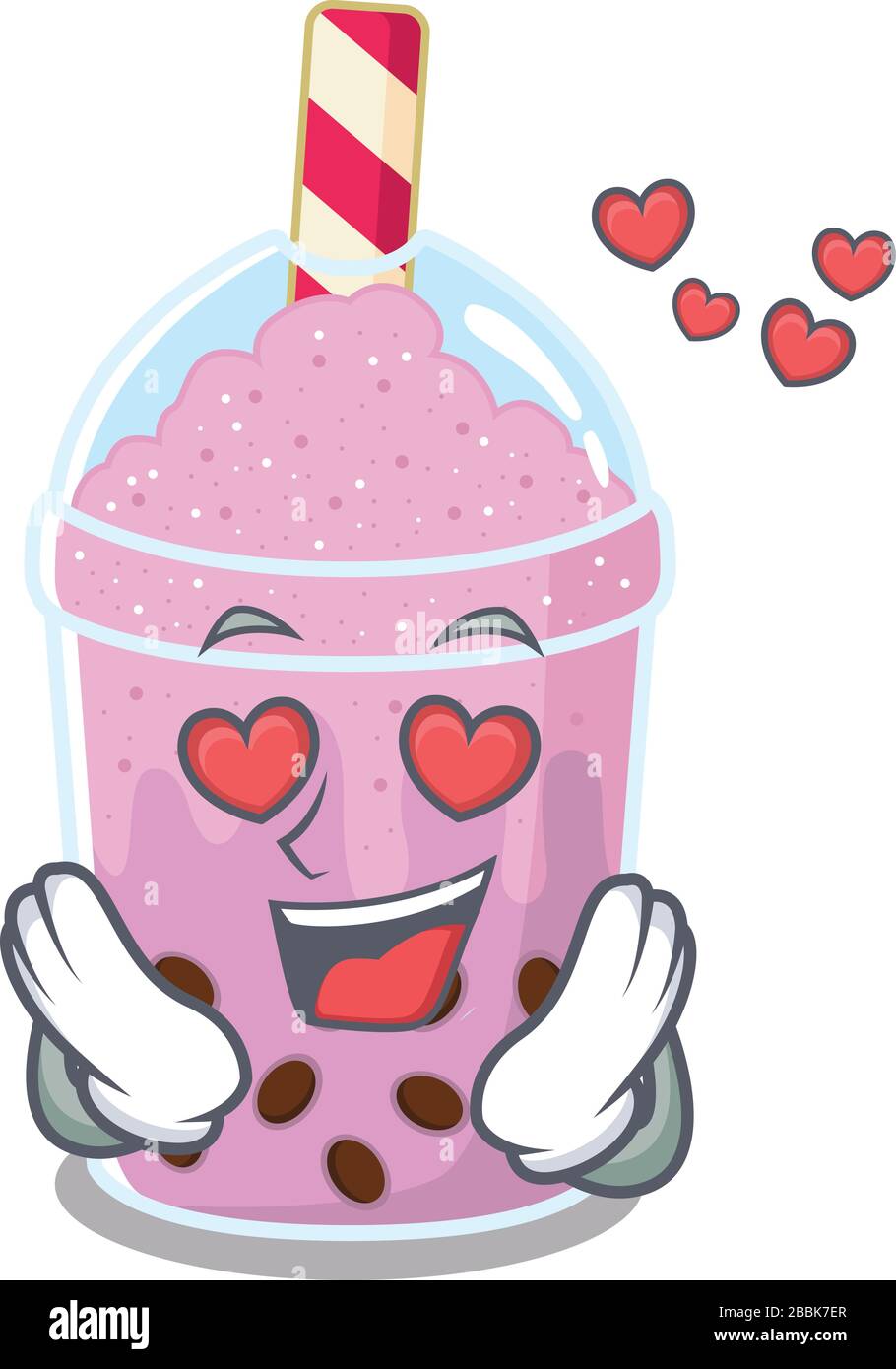 Cute taro bubble tea cartoon character has a falling in love face Stock ...