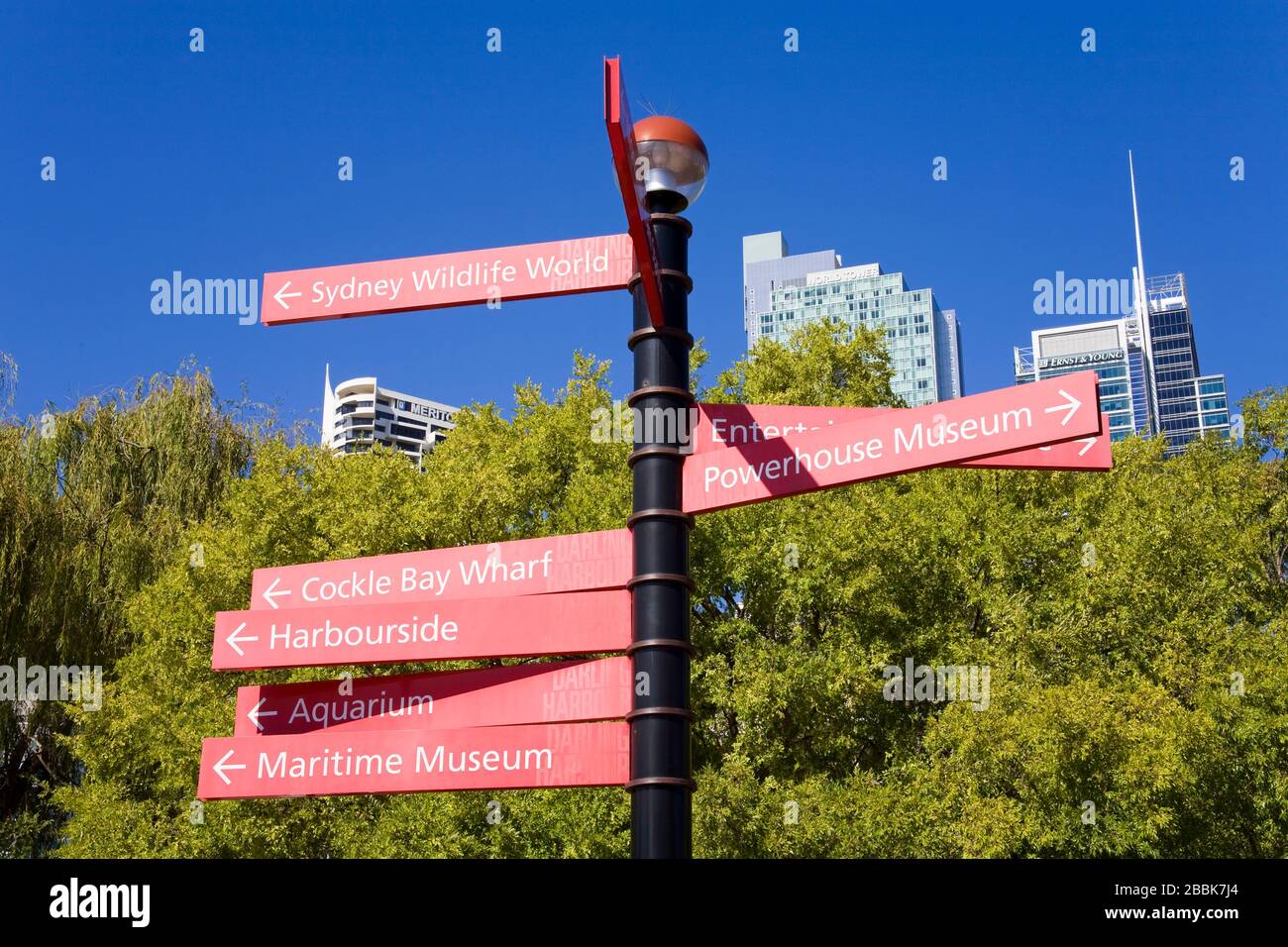 Signs in Tumbalong Park in Darling Harbour,Central Business District ...