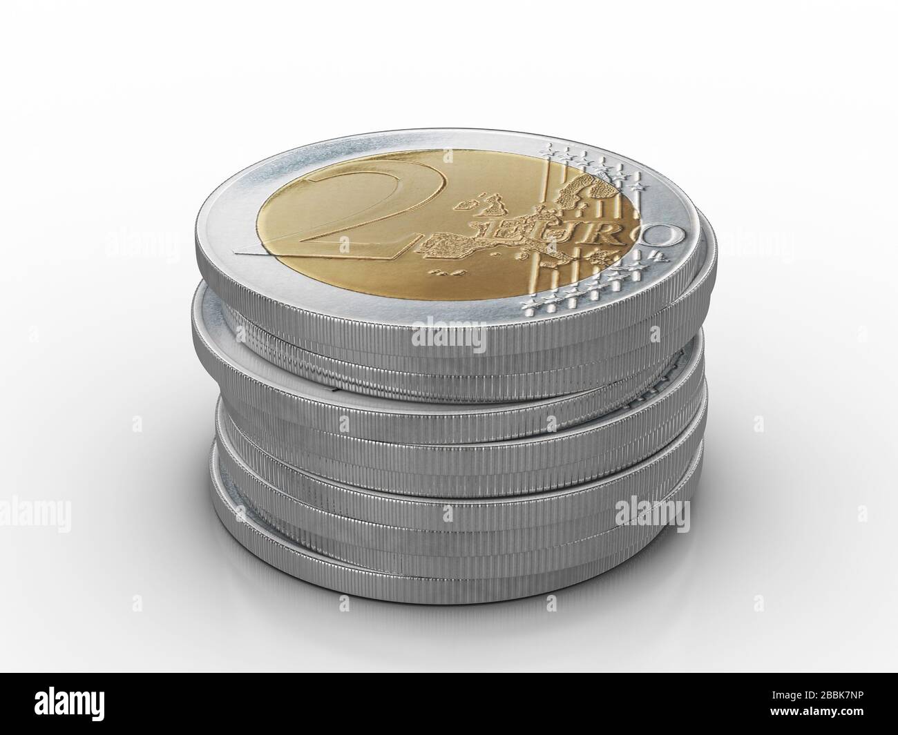 Two euro coins stack on a white background. 3d illustration Stock Photo ...